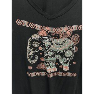 Tops | Womens Black Elephant Graphic Rhinestone Accents Vneck Tshirt ...